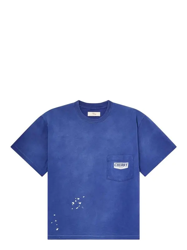 CHERRY LOS ANGELES Paint-splattered Cotton-jersey T-shirt - Navy