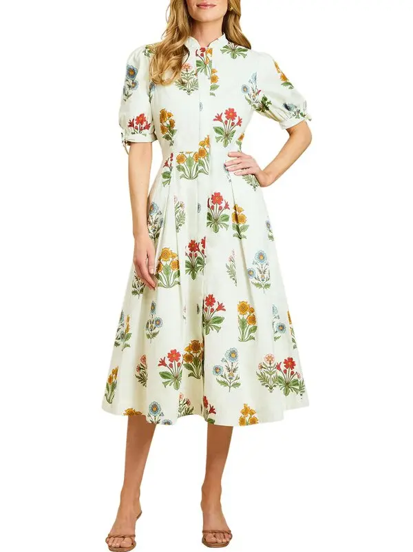 Mestiza New York Brooklyn Floral Poplin Puff-sleeve Midi Dress - Multicolor