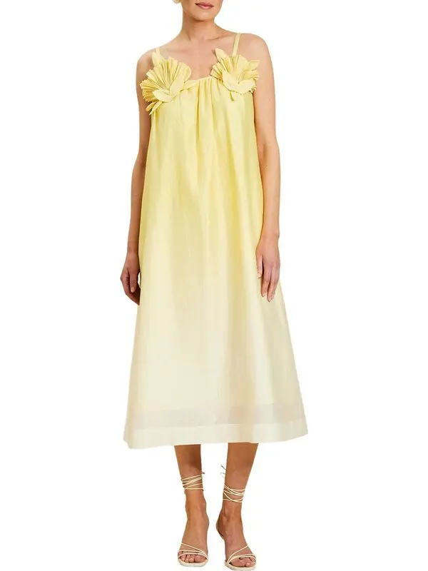 Mestiza New York Solenn Ombré Organza Appliqué Midi Dress - Yellow