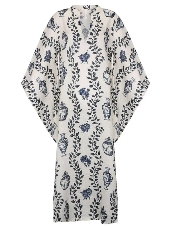AGUACLARA Dynastie Royale Linen Maxi Kaftan - Blue