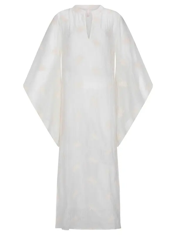AGUACLARA La Perle Sheer Embroidered Maxi Kaftan - Grey