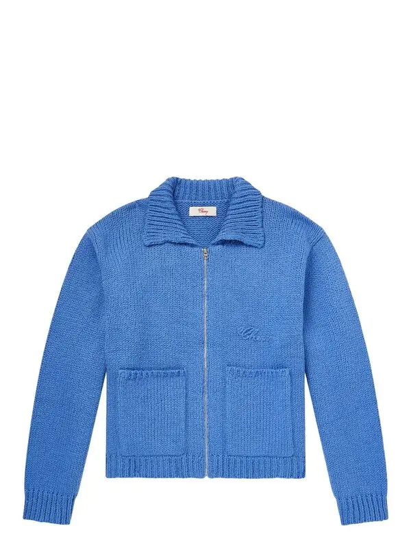 CHERRY LOS ANGELES Embroidered Cotton Zip-up Cardigan - Blue
