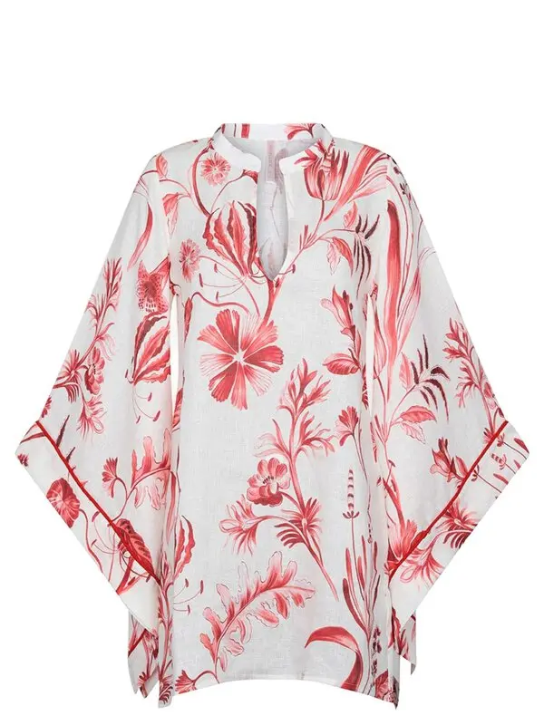AGUACLARA La Vie Rouge Linen Kaftan Mini Dress - Red