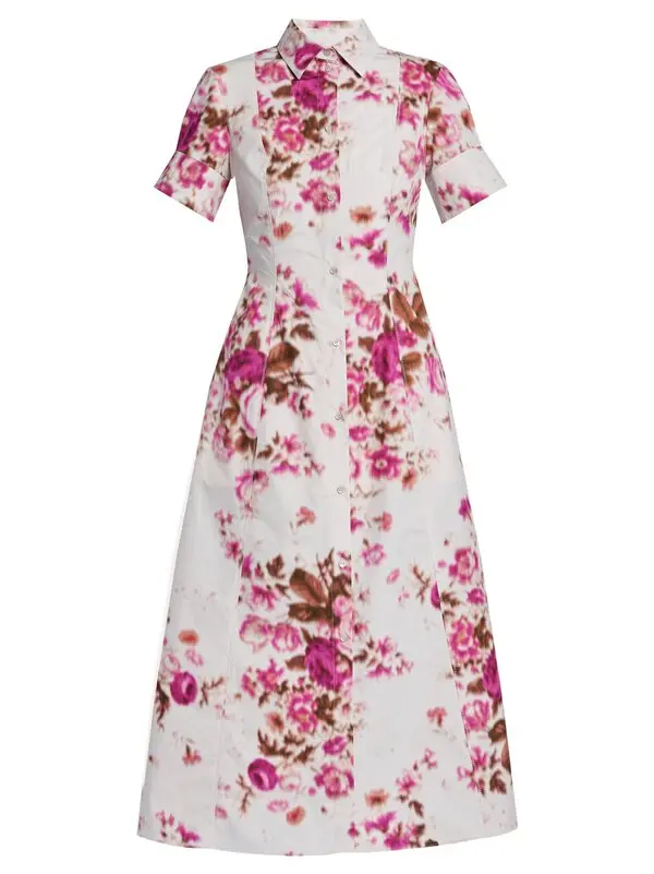 Erdem Floral Cotton A-line Midi Shirt Dress - Pink