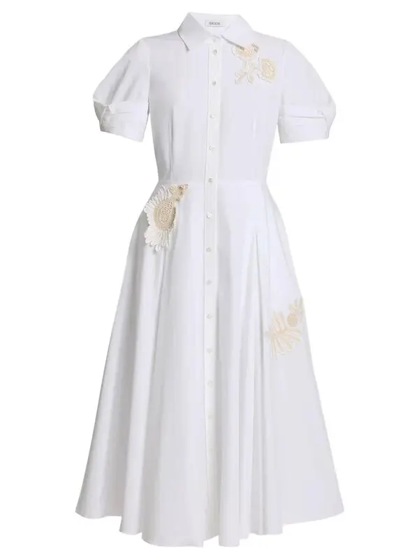 Erdem Floral Appliqué Cotton Midi Shirt Dress - White