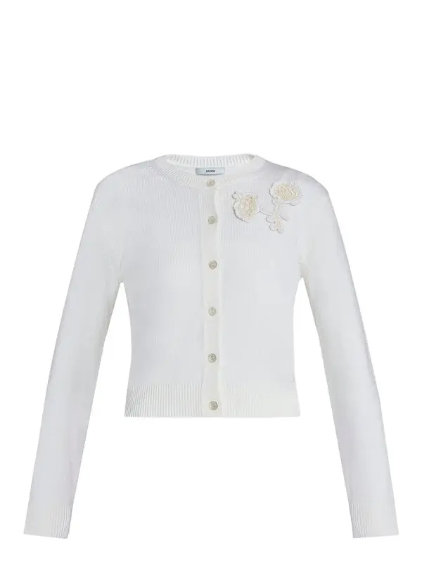 Erdem Floral Appliqué Merino Wool Cardigan - White