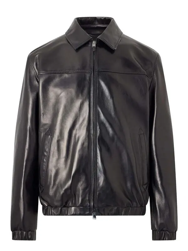 Canali Leather Bomber Jacket - Black