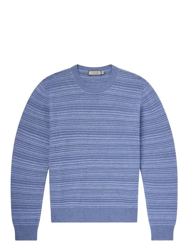 Canali Striped Wool And Cashmere-blend Crewneck Sweater - Blue