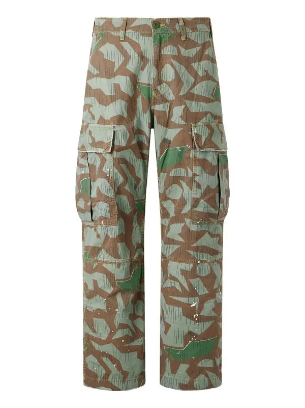 CHERRY LOS ANGELES Camouflage Paint-splattered Cargo Wide-leg Trousers - Green