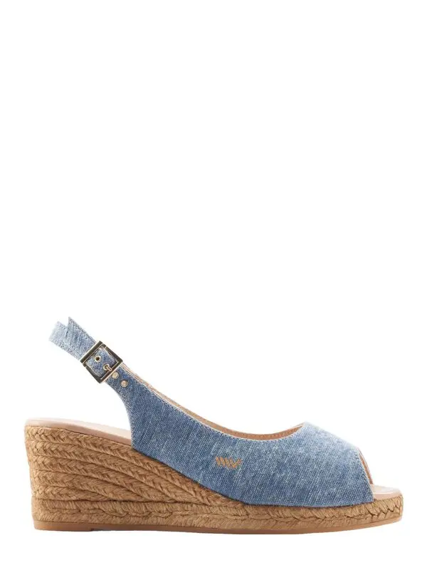 VISCATA Gavina Premium Fabric Espadrille Wedges - Washed Denim