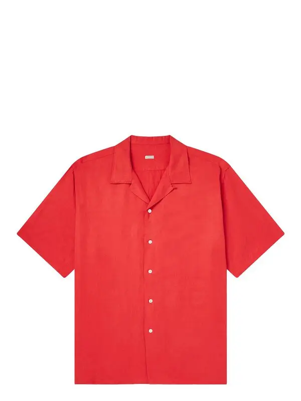 A.PRESSE Convertible-collar Silk And Linen-blend Shirt - Red