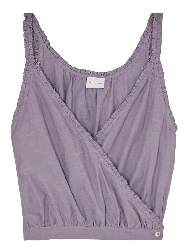 DEIJI STUDIOS Overlie Frayed Wrap-effect Organic Cotton Camisole - Purple