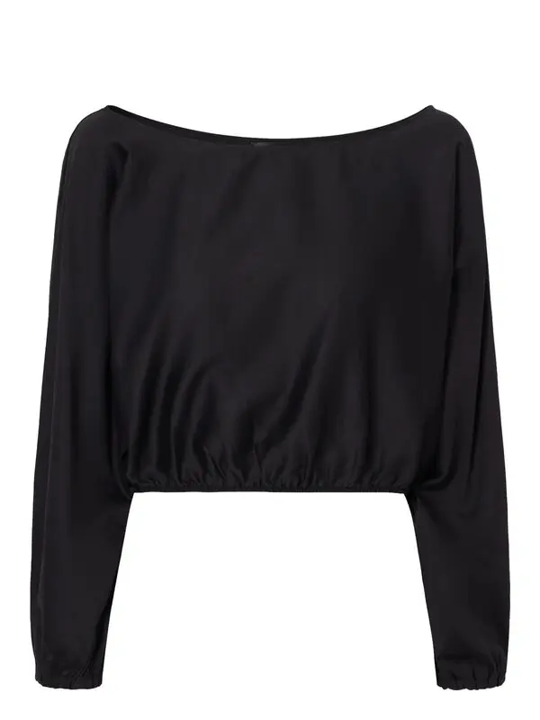 LESET Yoko Cropped Gathered Cotton-poplin Top - Black