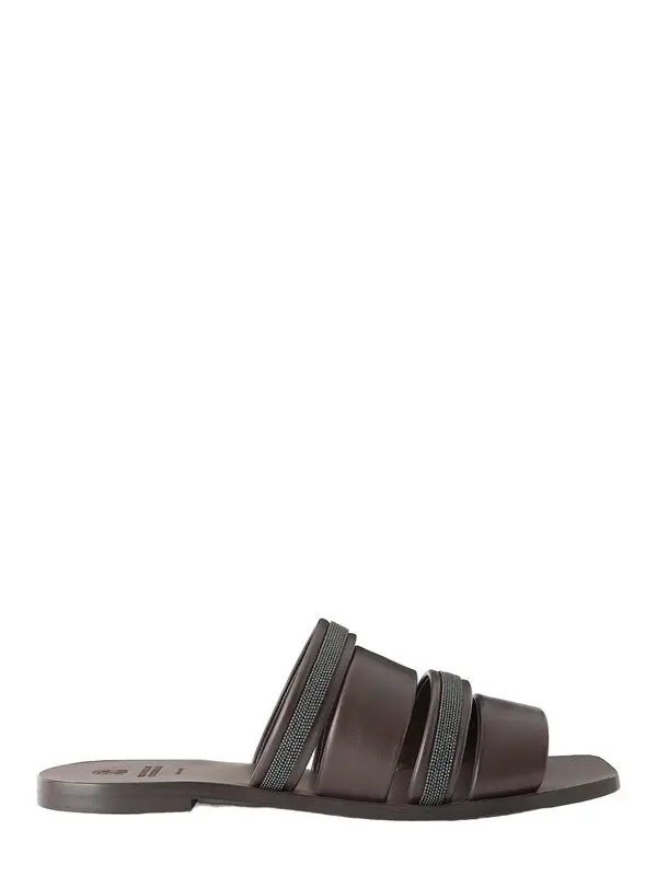 Brunello Cucinelli Embellished Leather Sandals - Dark Brown