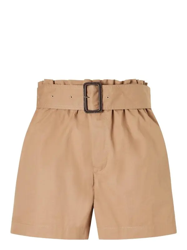 Saint Laurent Belted High-rise Cotton-twill Shorts - Brown