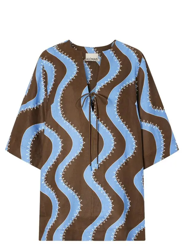 ALEMAIS Frankie Embroidered Linen Mini Dress - Blue