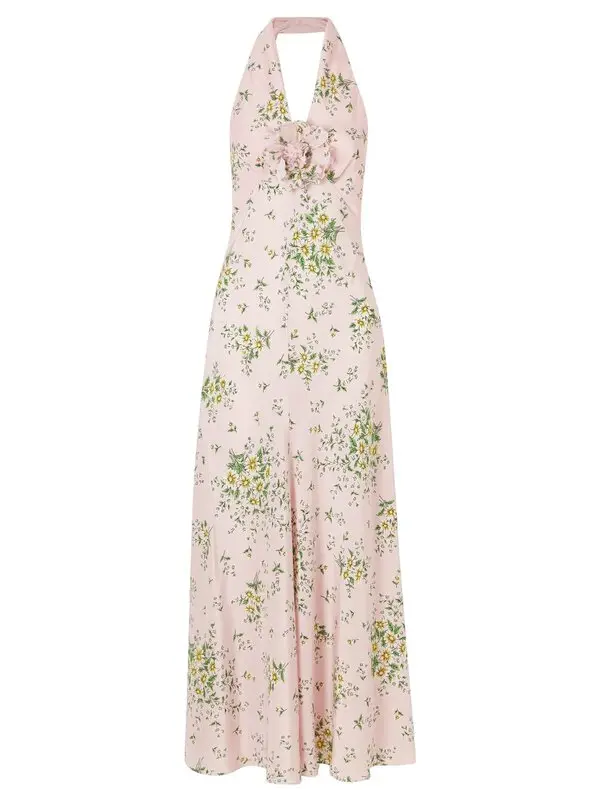 RODARTE Floral Silk Crepe Halterneck Midi Dress - Pink