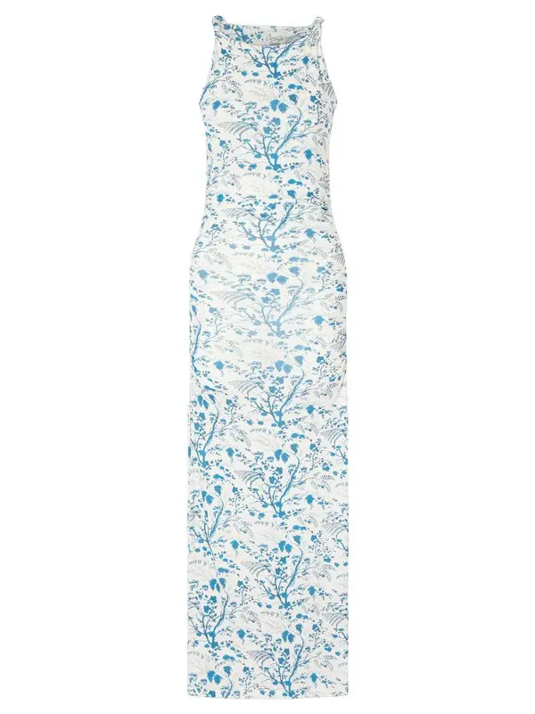 Erdem Knotted Floral-print Jersey Midi Dress - Blue