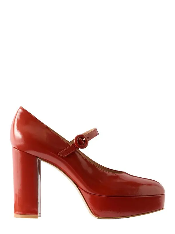 GIANVITO ROSSI Glossy Leather Mary Jane Pumps - Red