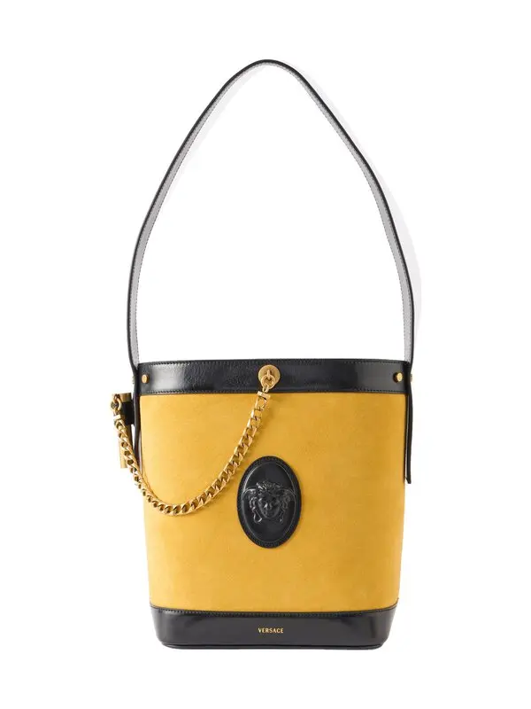 Versace Pivot" Small Leather Bucket Bag - Yellow