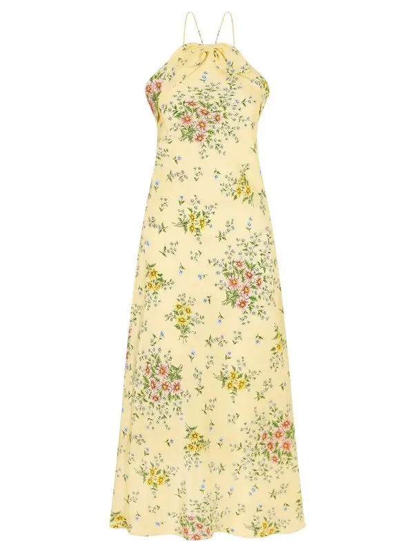 RODARTE Floral-print Halterneck Silk-crepe Midi Dress - Yellow