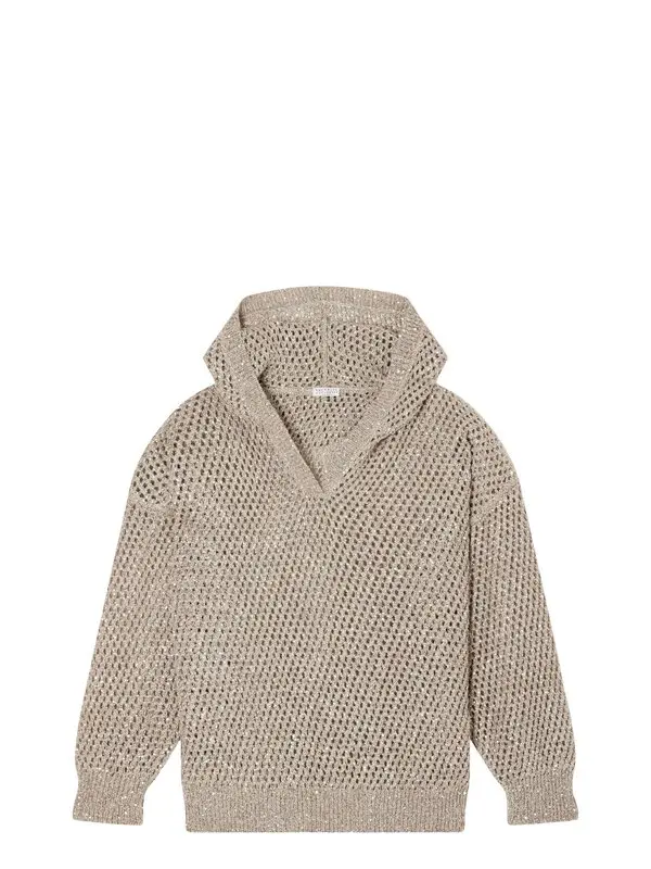 Brunello Cucinelli Sequined Crocheted Cotton Hoodie - Beige
