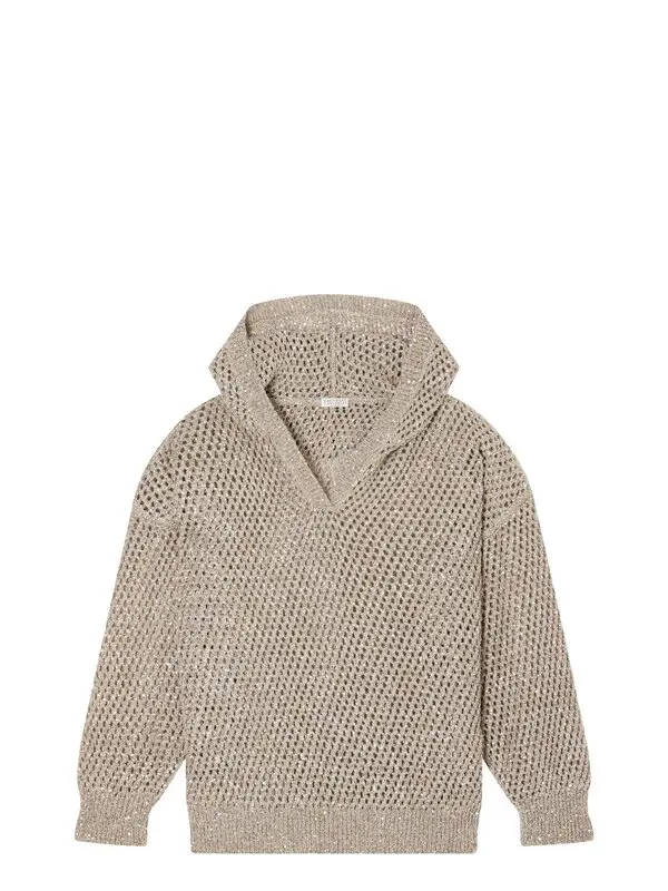 Brunello Cucinelli Sequined Crocheted Cotton Hoodie - Neutrals