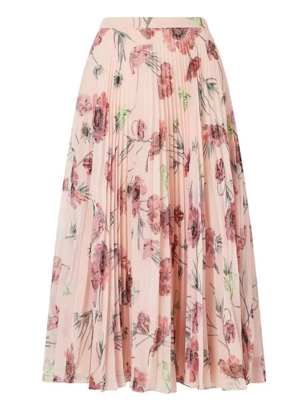 Erdem Floral-print Plissé-voile Midi Skirt - Pink