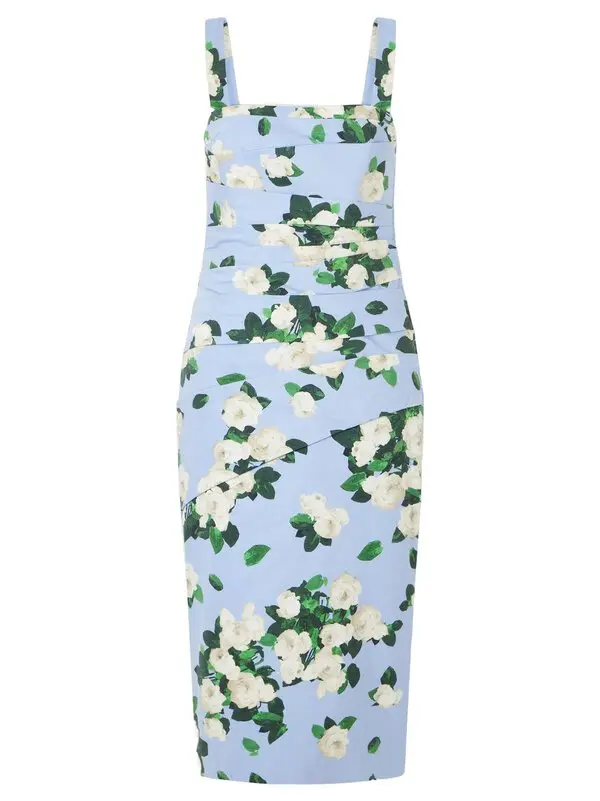 Carolina Herrera Floral Print Draped Midi Dress - Blue