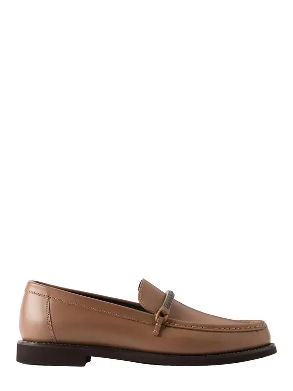 Brunello Cucinelli Leather Loafers With Monili Beads - Brown