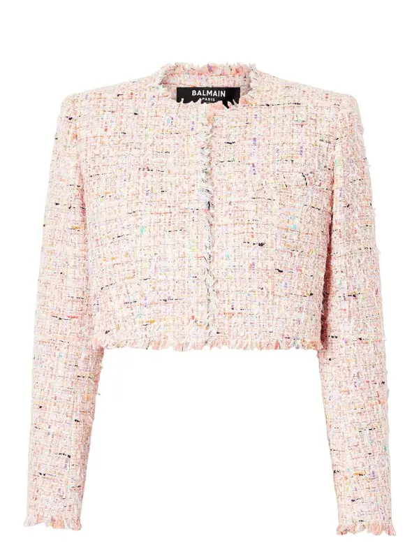 Balmain Cropped Tweed Jacket - Pink