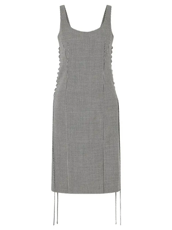 Alexander McQueen Checked Corseted Wool Midi Dress - Gray