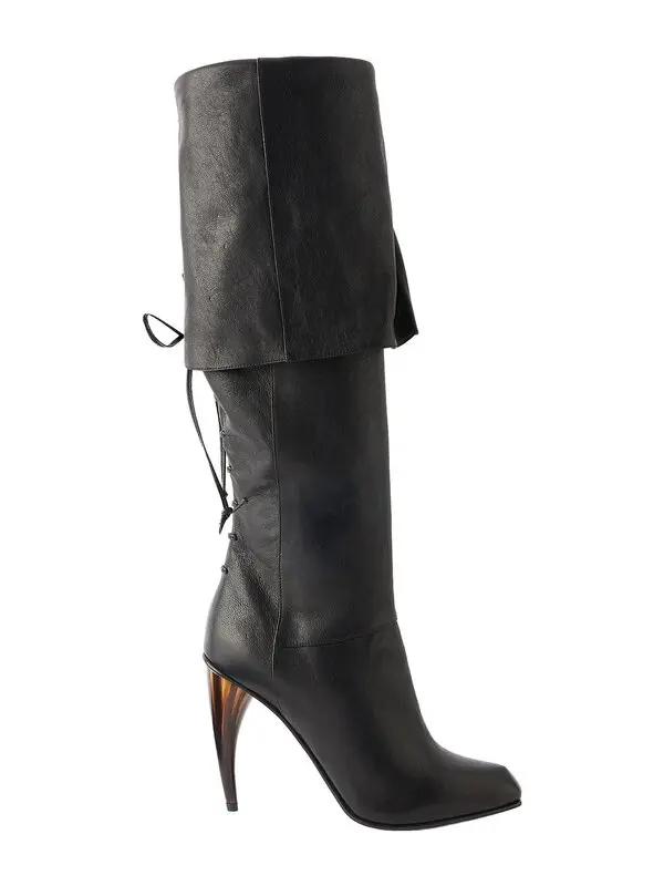 Alexander McQueen Leather Lace-up Knee-high Boots - Black