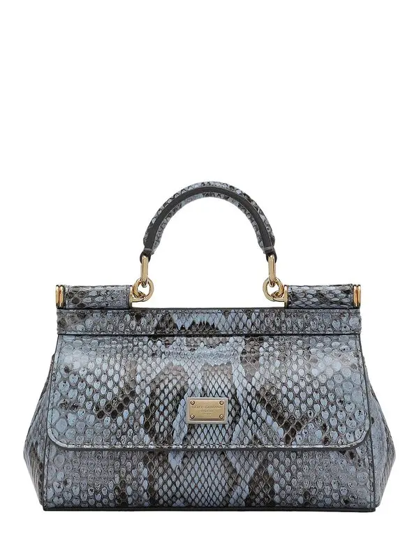Dolce & Gabbana Sicily Shiny Python Mini Handbag - Blue