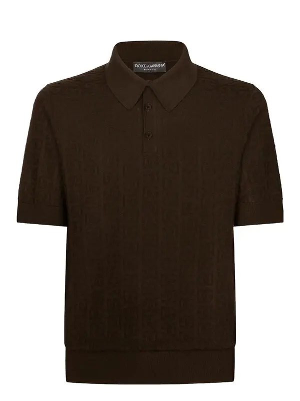 Dolce & Gabbana Silk Polo Shirt With Allover Dg Embroidery - Brown