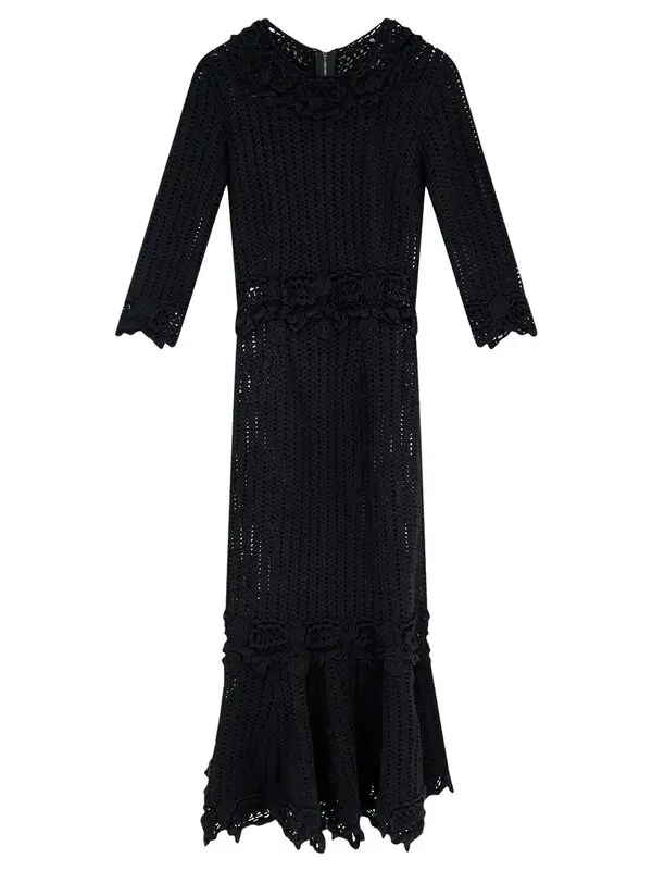 Dolce & Gabbana Crochet Long Sleeve Maxi Dress - Black