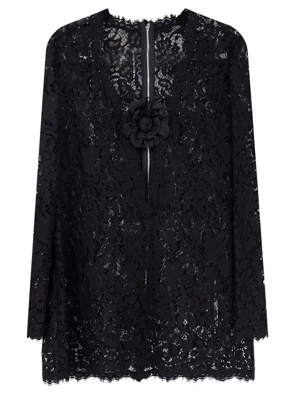 Dolce & Gabbana Lace Dress With Flower Detail - Black