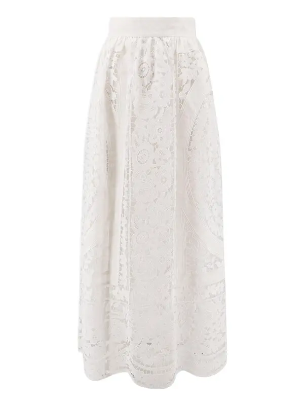 Dolce & Gabbana Linen And Cotton Lace Embroidered Skirt - White