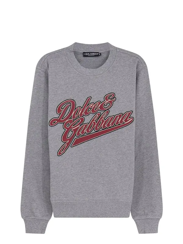 Dolce & Gabbana Cotton Sweatshirt With Front Embroidery - Grey