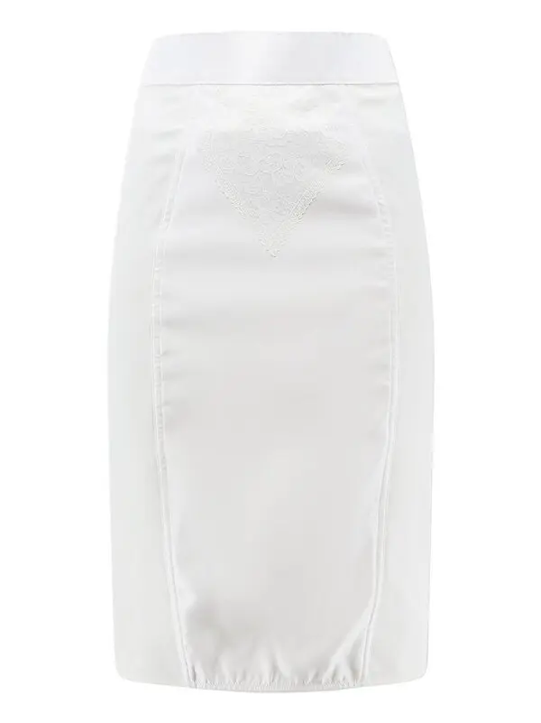 Dolce & Gabbana Satin And Powernet Midi Skirt With Lace Insert - White