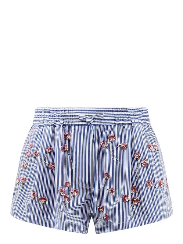 Dolce & Gabbana Embroidered Floral Striped Shorts - Blue