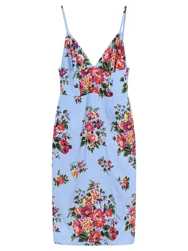 Dolce & Gabbana Mazzo Di Fiori Print V-neck Dress - Blue