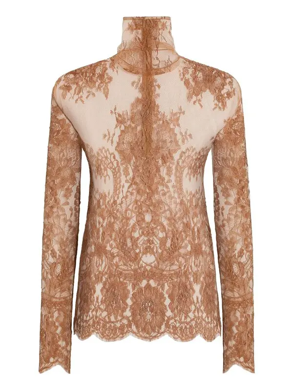 Dolce & Gabbana Chantilly Lace High Neck Shirt - Beige