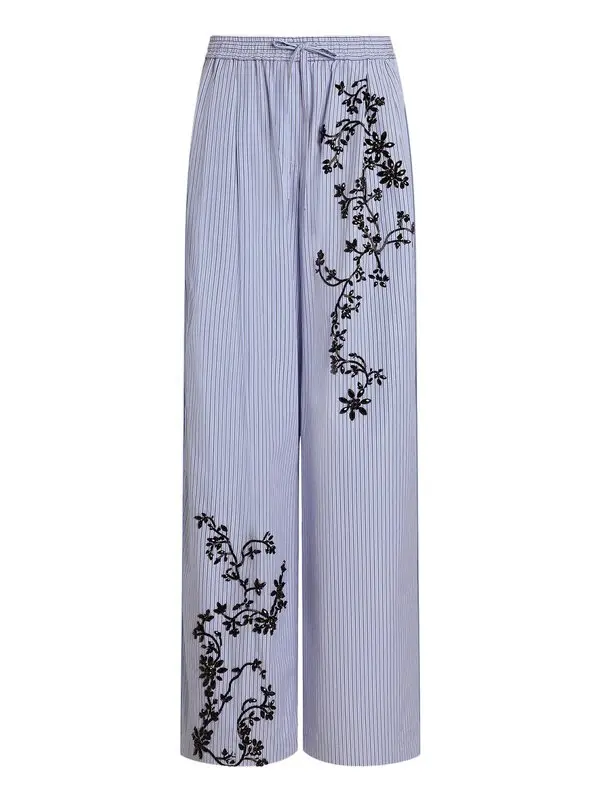 Dolce & Gabbana Striped Cotton And Silk Blend Pants With Pearl Embroidery - Blue