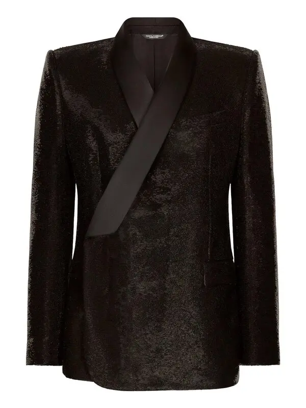 Dolce & Gabbana Siciliatuxedo Blazer With Allover Sequin Pattern - Black