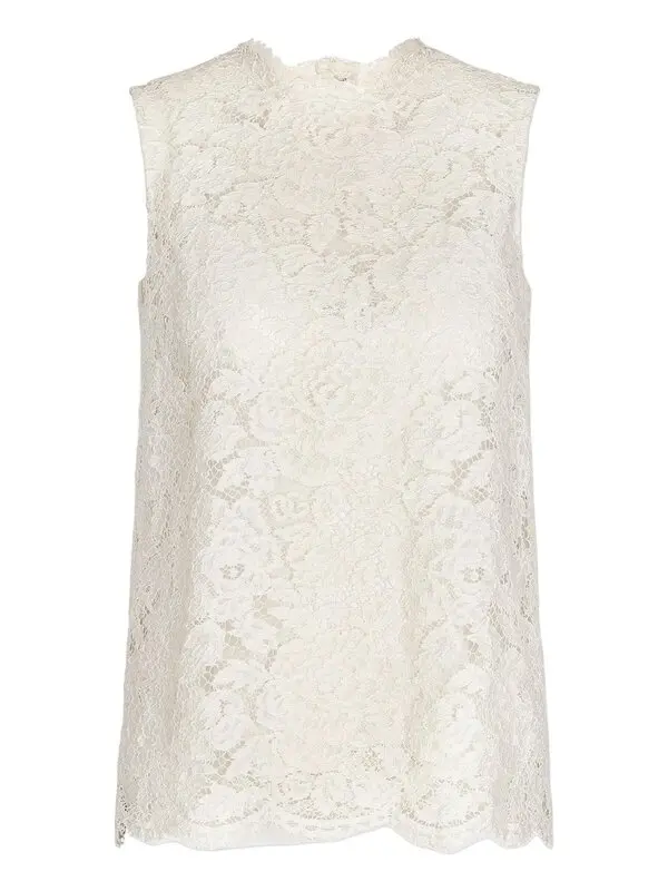 Dolce & Gabbana Stretch Lace Sleeveless Top - White