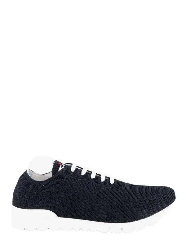 Kiton Knitted Lace-up Sneakers With Embroidered Logo - Black