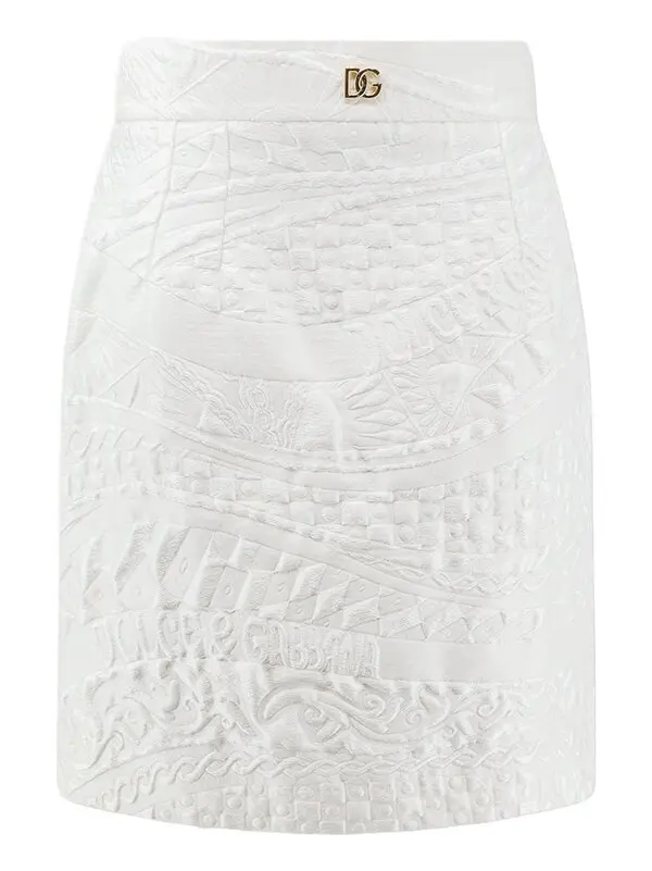 Dolce & Gabbana Brocade Skirt With Dg Logo - White