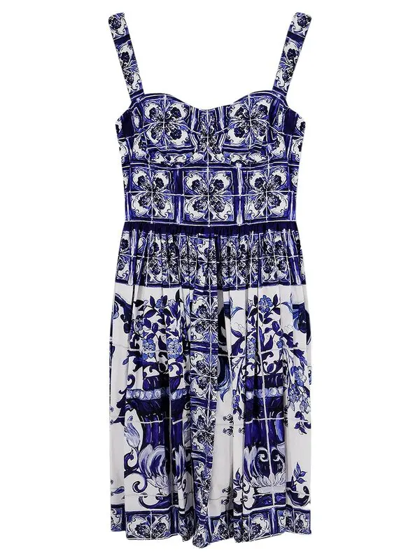 Dolce & Gabbana Cotton Dress With Maiolica Print - Blue