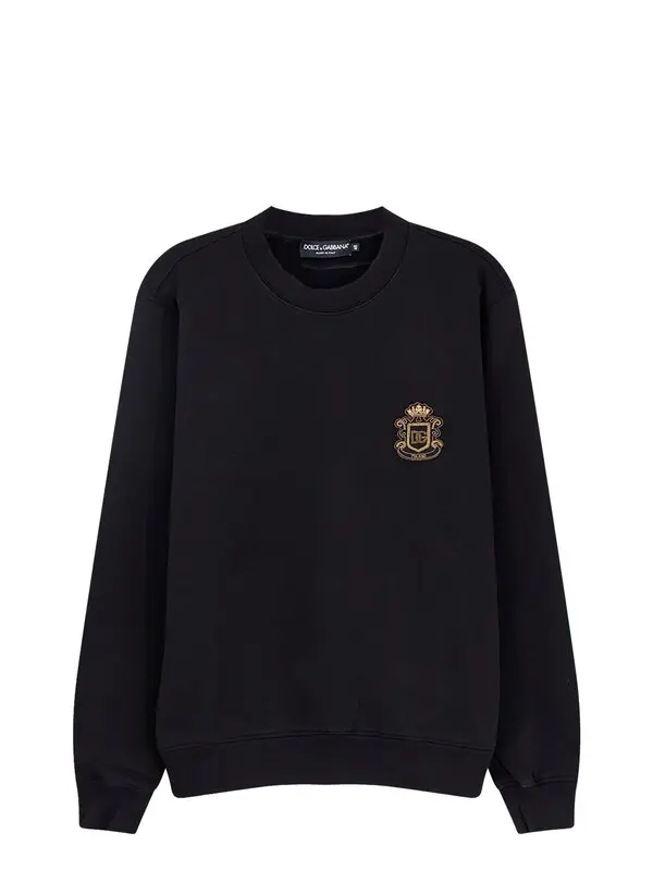 Dolce & Gabbana Cotton Sweatshirt With Heraldic Logo Patch - Black